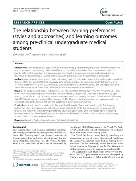 Pdf The Relationship Between Learning Preferences Styles And Approaches And Learning