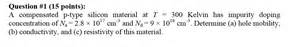 Solved A Compensated P Type Silicon Material At T 300