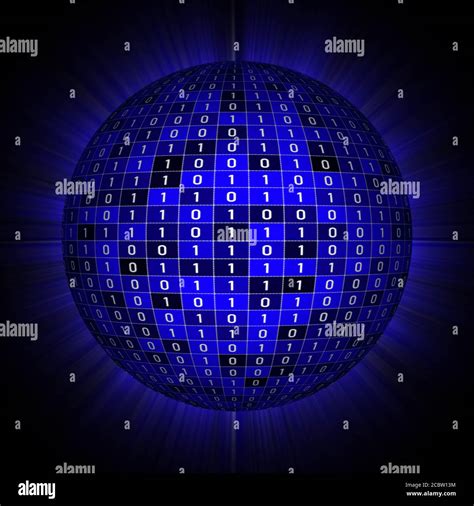 Glowing Ball Or Sphere With Random Binary Numbers Composed Of Different Blue Elements Against