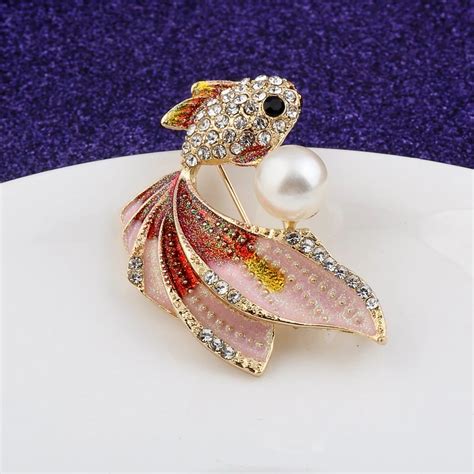 Брошь «Золотая рыбка модные броши со стразами и искусственным жемчугом Украшения и