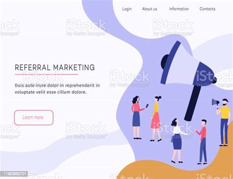 메가폰과 사람들 평면 만화 벡터와 추천 마케팅 웹 템플릿 그래픽 사용자 인터페이스에 대한 스톡 벡터 아트 및 기타 이미지