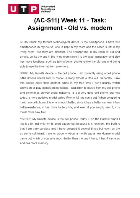 AC S Week Task Assignment Old Vs Modern AC S Week Task Assignment Old Vs