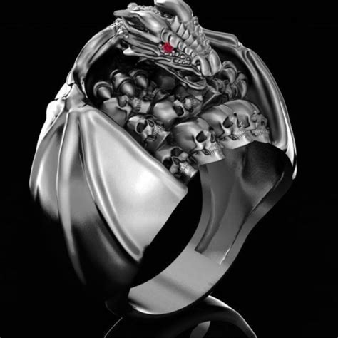 Кольцо «Дракон и черепа из серебра в интернет магазине на Ярмарке Мастеров Кольца Москва