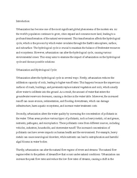 Title The Impact Of Urbanization On The Hydrological Cycle