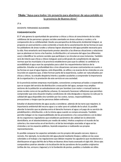 Proyecto Agua Potable En Buenos Aires Pdf