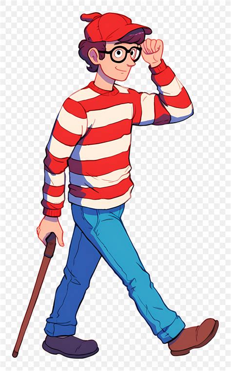 Waldo Cartoon Man In Red Striped Shirt Walking Png 2348x3764px
