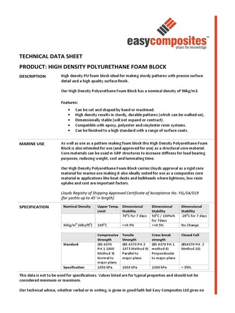 Ec Tds High Density Polyurethane Foam Block Pdf Polyurethane Foam