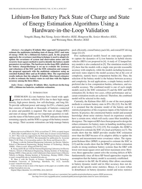 Pdf Lithium Ion Battery Pack State Of Charge And State Of Energy Estimation Algorithms Using A