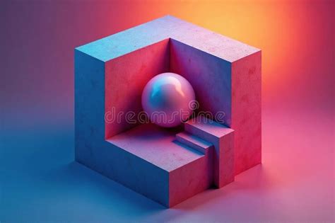 Cube Staircase Spirals Around A Central Sphere Isolated Cube Stock Illustration Illustration