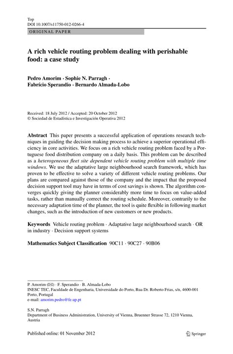 Pdf A Rich Vehicle Routing Problem Dealing With Perishable Food A