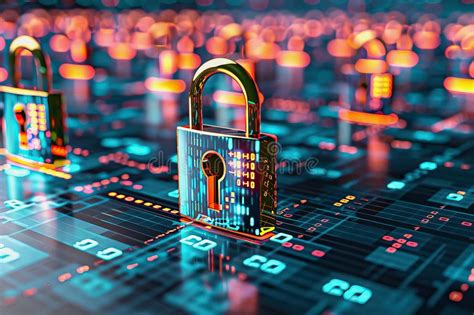 Neon Lit Padlock With Data Lines And Binary Code In Digital Space Stock Image Image Of Padlock