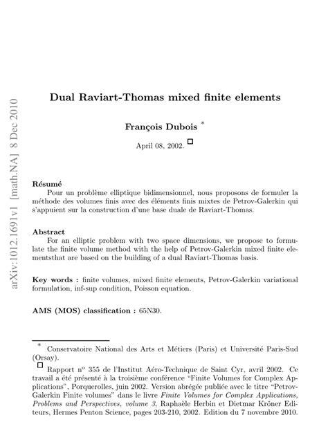 Pdf Dual Raviart Thomas Mixed Finite Elements