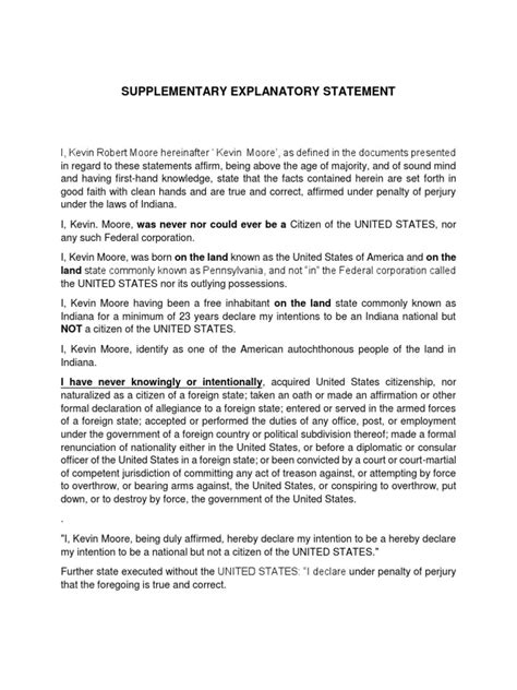 Supplementary Statement Example Pdf Citizenship Of The United