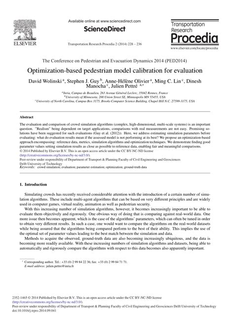 Pdf Optimization Based Pedestrian Model Calibration For Evaluation