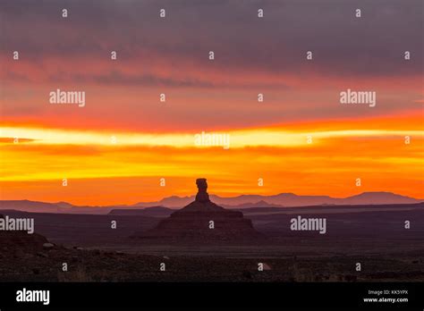 Valley Of The Gods Rock Formation With Monument Valley At Sunrise Stock