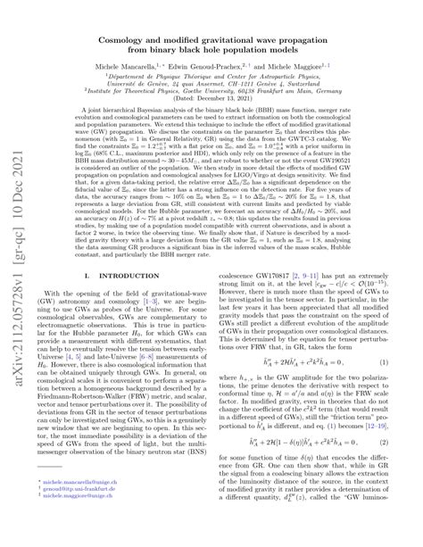 Pdf Cosmology And Modified Gravitational Wave Propagation From Binary Black Hole Population Models
