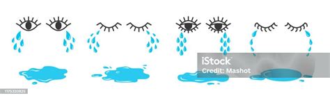 눈물 방울과 웅덩이로 울고 낙서 눈의 집합입니다 만화 울고 이모티콘 컬렉션 개체 그룹에 대한 스톡 벡터 아트 및 기타 이미지 개체 그룹 광학 기기 귀여운 Istock