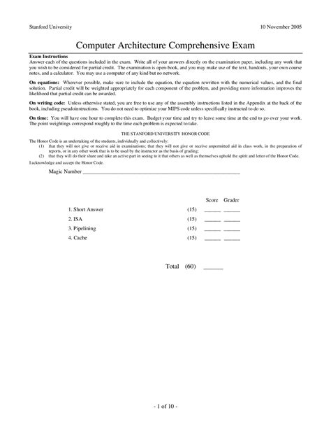 Computer Architecture Comprehensive Exam Exams Computer Architecture
