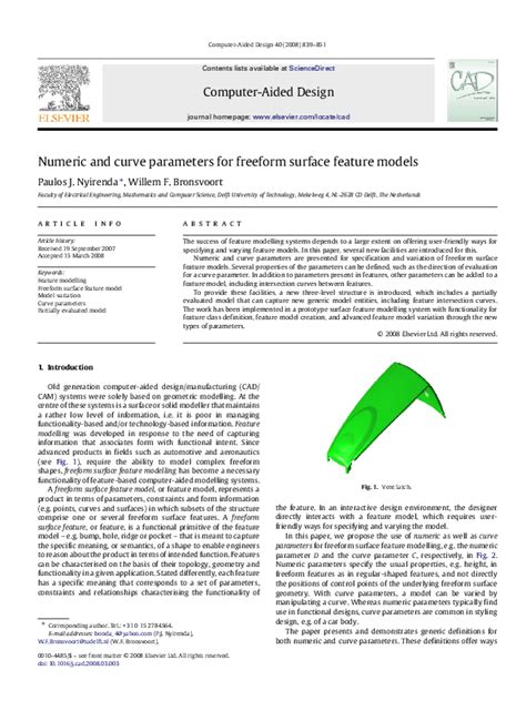 Pdf Numeric And Curve Parameters For Freeform Surface Feature Models