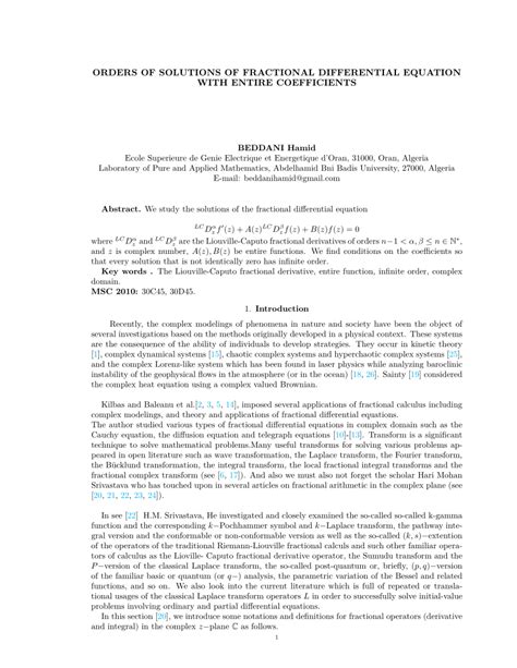 Pdf Orders Of Solutions Of Fractional Differential Equation With