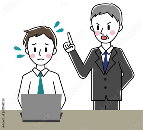 上司に怒られるビジネスマン の ストック画像とロイヤリティフリーのベクターファイル Pic 129148286