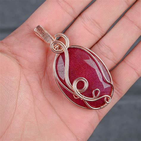 Kashmir Red Ruby Pendant Copper Wire Wrapped Gemstone Pendant Copper Handmade Pendant T For