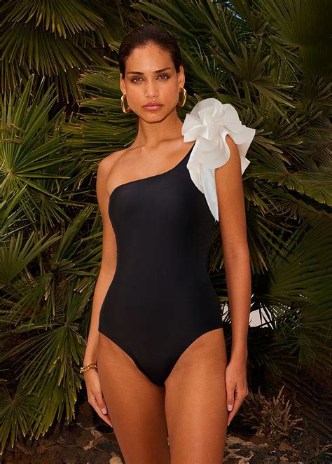 Ruffle One Shoulder One Piece Swimsuit And Skirt Flaxmaker Swimsuits