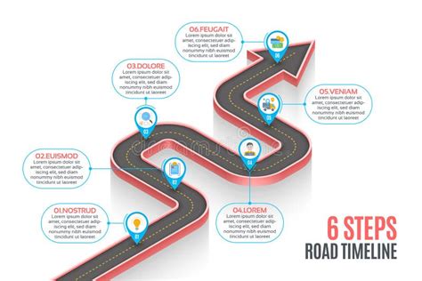 Isometric Navigation Map Infographic 6 Steps Timeline Concept Winding