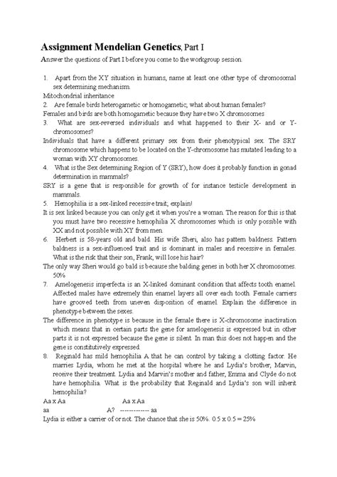 Assignment Mendelian Genetics Part I Prep For Workgroup Behaviour