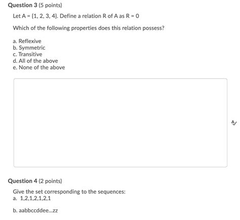 Solved Question 3 5 Points Let A 1 2 3 4 Define A Chegg Com