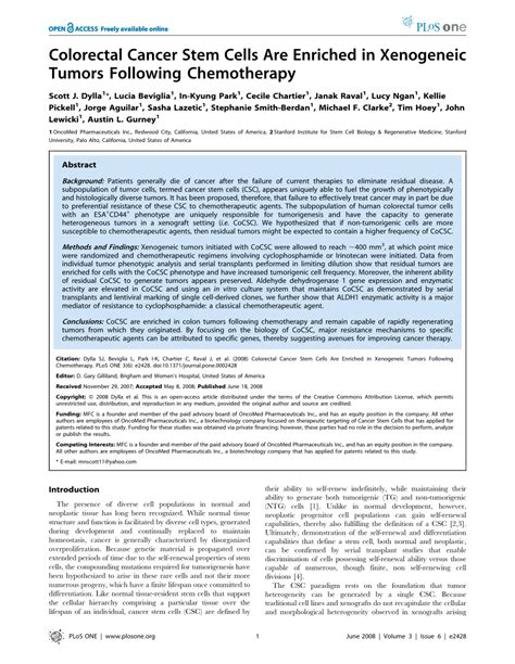 Pdf Colorectal Cancer Stem Cells Are Enriched In Xenogeneic Tumors