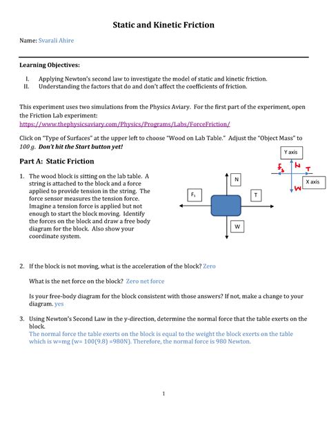 Static And Kinetic Friction Lab Static And Kinetic Friction Name Svarali Ahire Learning