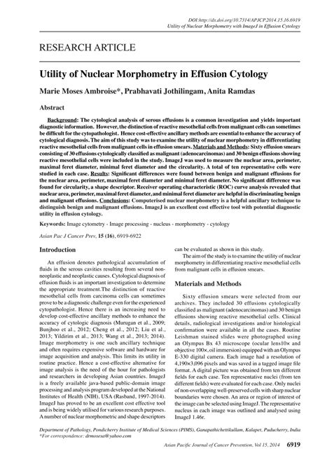 Pdf Utility Of Nuclear Morphometry In Effusion Cytology