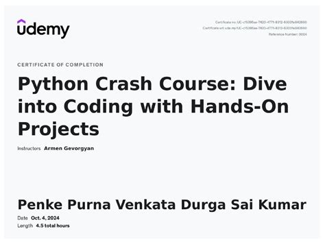 🎉 excited to share that i ve completed the python crash course dive into coding with hands on