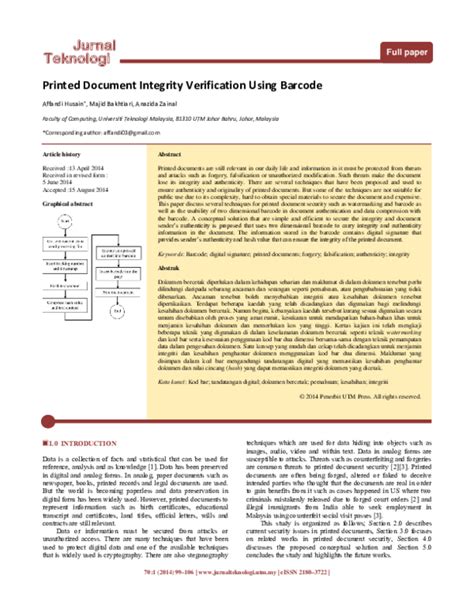 Pdf Printed Document Integrity Verification Using Barcode