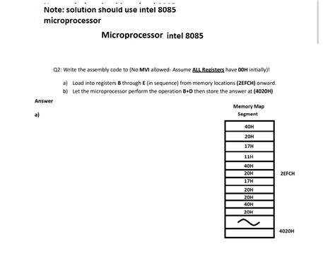 Solved Note Solution Should Use Intel 8085 Microprocessor