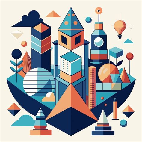 A Vibrant Illustration Featuring A Colorful City Made Up Of Abstract Geometric Shapes Consider