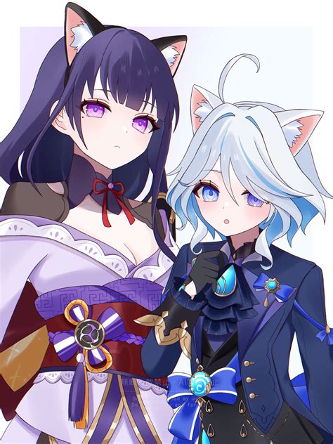 Raiden Shogun And Furina Genshin Impact Drawn By Kinocurrypan