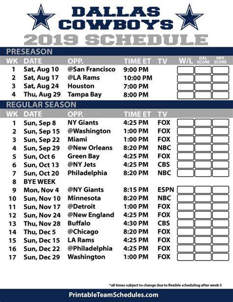 Printable Dallas Cowboys Schedule 2025 Printable At A Glance