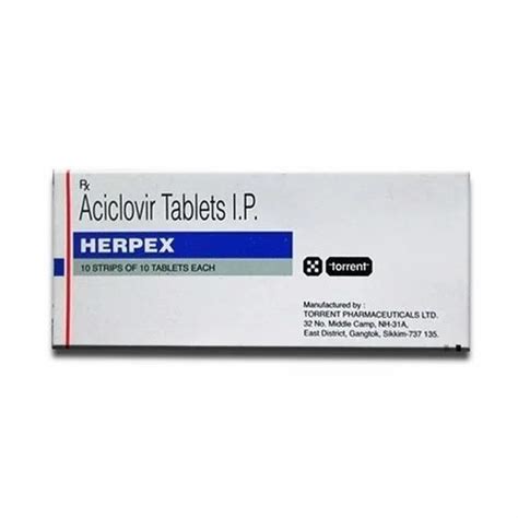 Acyclovir 100mg Herpex 100mg Tablet Packaging Type Strips Packaging Size 10 Tablets In 1