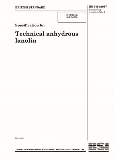 Bs 34881987 Specification For Technical Anhydrous Lanolin British