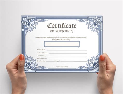 PRINTABLE Blank Certificate Of Authenticity Blue DIY Etsy Australia