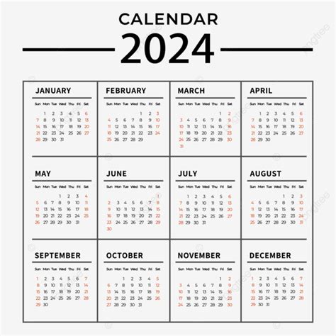 2024 달력 심플 블랙 2024 검은 일력 Png 일러스트 및 벡터 에 대한 무료 다운로드 Pngtree