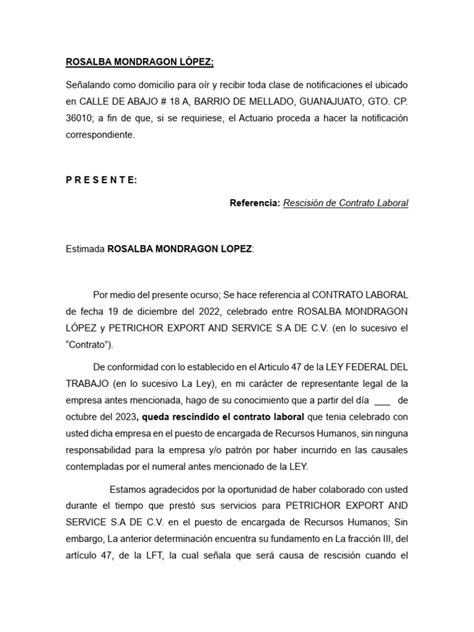 Rescision Laboral Y Finiquito Pdf Business Labor