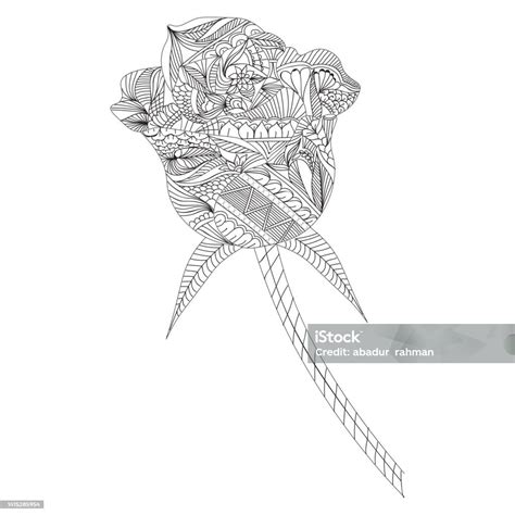 장식적인 쉬운 스케치 디자인 일러스트레이션이있는 장미 꽃 채색 페이지 장미에 대한 스톡 벡터 아트 및 기타 이미지 장미 컬러링 북 페이지 일러스트레이션 기법 꽃 식물