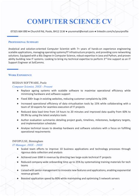 2 Computer Science Cv Examples Plus Free Template And Tips