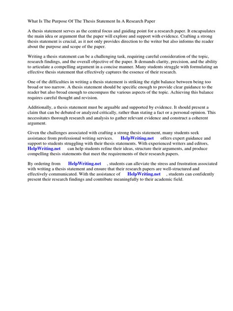 What Is The Purpose Of The Thesis Statement In A Research Paper Pdf Essays Thesis