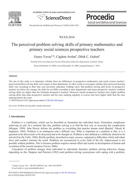 Pdf The Perceived Problem Solving Skills Of Primary Mathematics And Primary Social Sciences