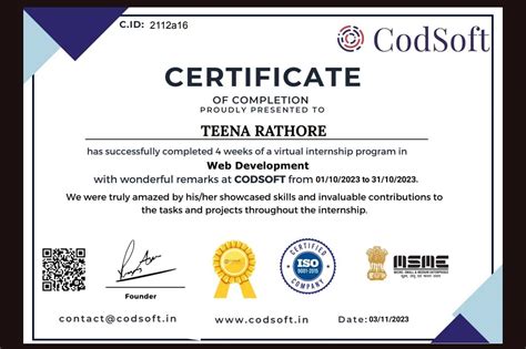 Teena Rathore On Linkedin Codsoft Codesoft Cip