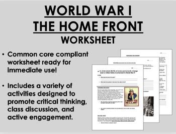 World War I The Home Front Worksheet By Epic History Worksheets